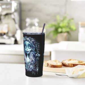 Anime Corpse Bride Stainless Steel Coffee Mug With Straw And Lid Brush Vacuum Insulated Coffee Tumbler Durable Travel Mugs Thermal Cup For Car Office 20 OZ