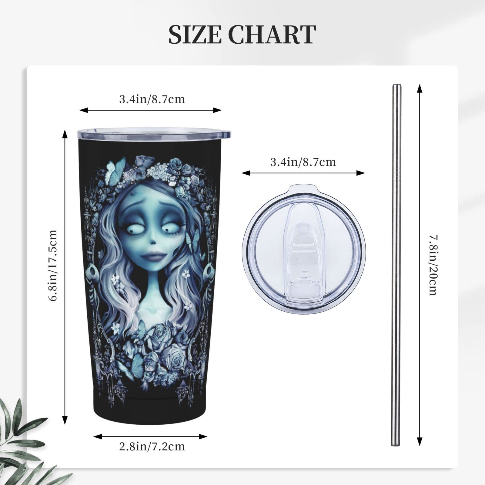 Anime Corpse Bride Stainless Steel Coffee Mug With Straw And Lid Brush Vacuum Insulated Coffee Tumbler Durable Travel Mugs Thermal Cup For Car Office 20 OZ