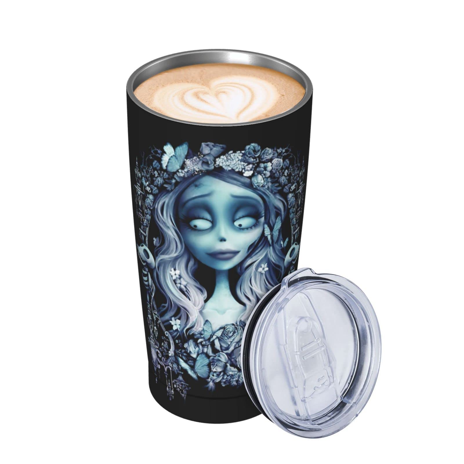 Anime Corpse Bride Stainless Steel Coffee Mug With Straw And Lid Brush Vacuum Insulated Coffee Tumbler Durable Travel Mugs Thermal Cup For Car Office 20 OZ