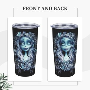 Anime Corpse Bride Stainless Steel Coffee Mug With Straw And Lid Brush Vacuum Insulated Coffee Tumbler Durable Travel Mugs Thermal Cup For Car Office 20 OZ