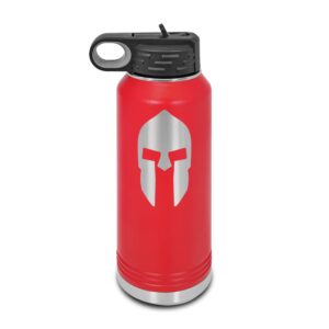 spartan helmet laser engraved water bottle customizable polar camel stainless steel with straw - sparta hoplite greece red 32 oz