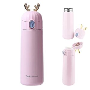 water bottle, insulated stainless steel water bottle, deer horn kids cups, vacuum insulated double wall camping tumbler, gifts for women, christmas, friends, mom, her, sister, aunt, daughter, 350 ml