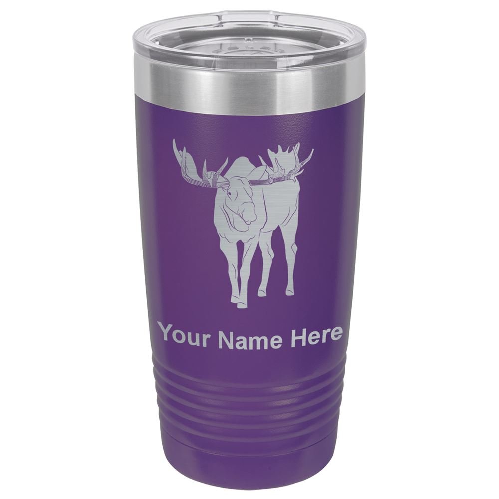 LaserGram 20oz Vacuum Insulated Tumbler Mug, Moose, Personalized Engraving Included (Dark Purple)