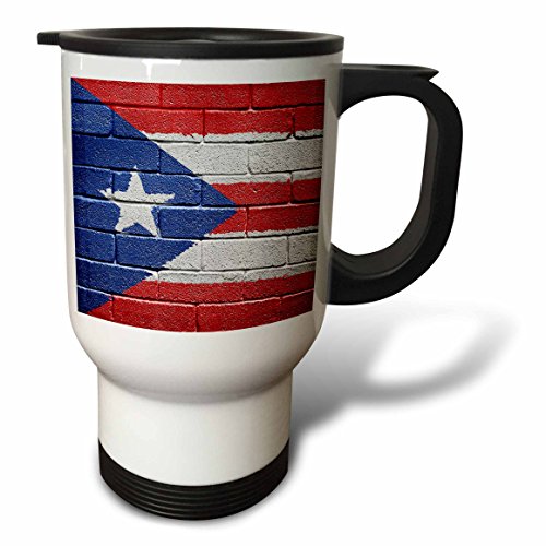 3dRose " National Flag of Puerto Rico Painted Onto a Brick Wall Rican" Travel Mug, 14 oz, Multicolor