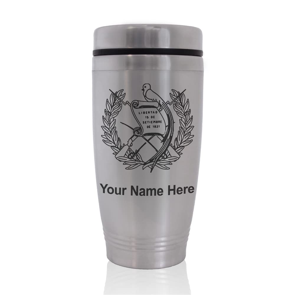 SkunkWerkz Commuter Travel Mug, Flag of Guatemala, Personalized Engraving Included