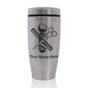 skunkwerkz commuter travel mug, barber shop pole, personalized engraving included