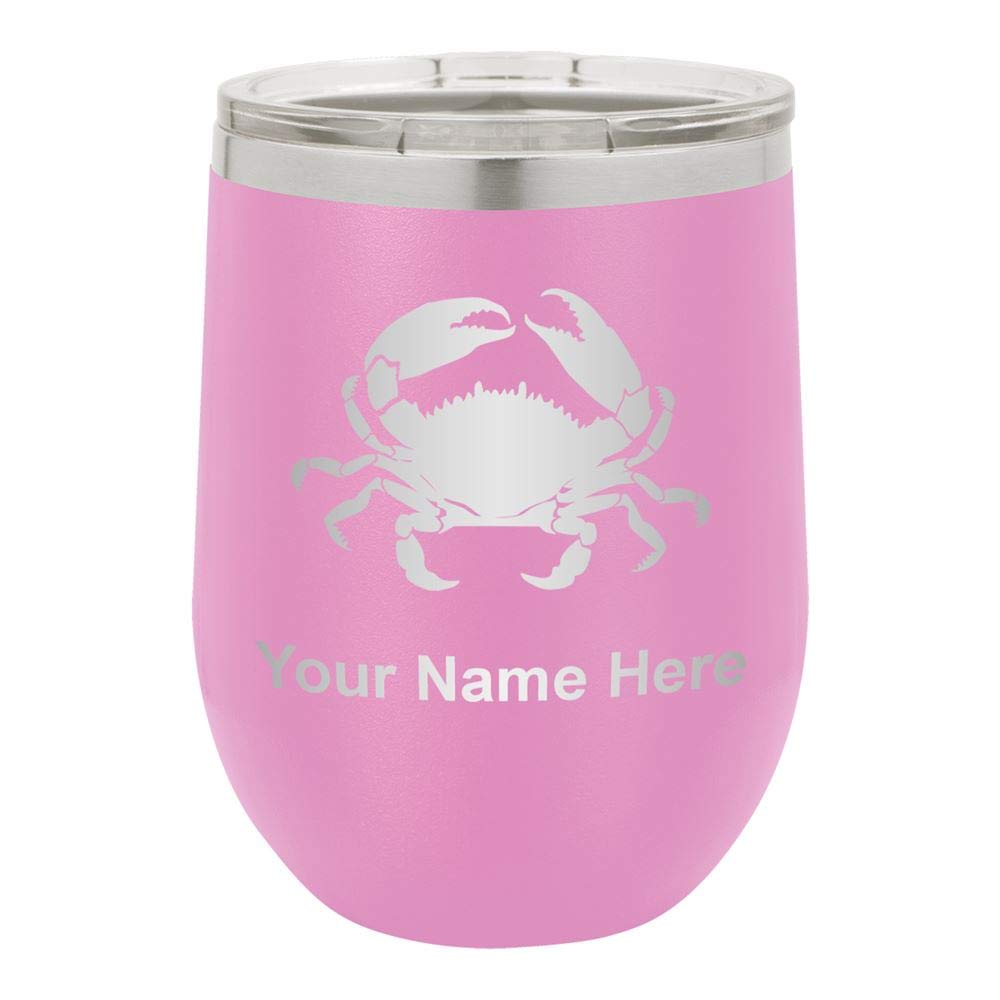 SkunkWerkz Wine Glass Tumbler, Crab, Personalized Engraving Included (Light Purple)