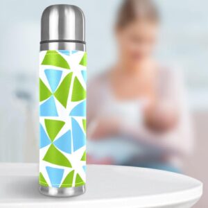 Stainless Steel Leather Vacuum Insulated Mug Abstract Thermos Water Bottle for Hot and Cold Drinks Kids Adults 16 Oz