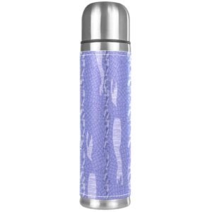 stainless steel leather vacuum insulated mug abstract thermos water bottle for hot and cold drinks kids adults 16 oz