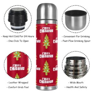 Stainless Steel Leather Vacuum Insulated Mug Christmas Tree Thermos Water Bottle for Hot and Cold Drinks Kids Adults 16 Oz