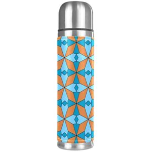 stainless steel leather vacuum insulated mug geometry thermos water bottle for hot and cold drinks kids adults 16 oz