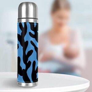 Stainless Steel Leather Vacuum Insulated Mug Seaweed Thermos Water Bottle for Hot and Cold Drinks Kids Adults 16 Oz