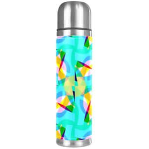 stainless steel leather vacuum insulated mug geometry thermos water bottle for hot and cold drinks kids adults 16 oz