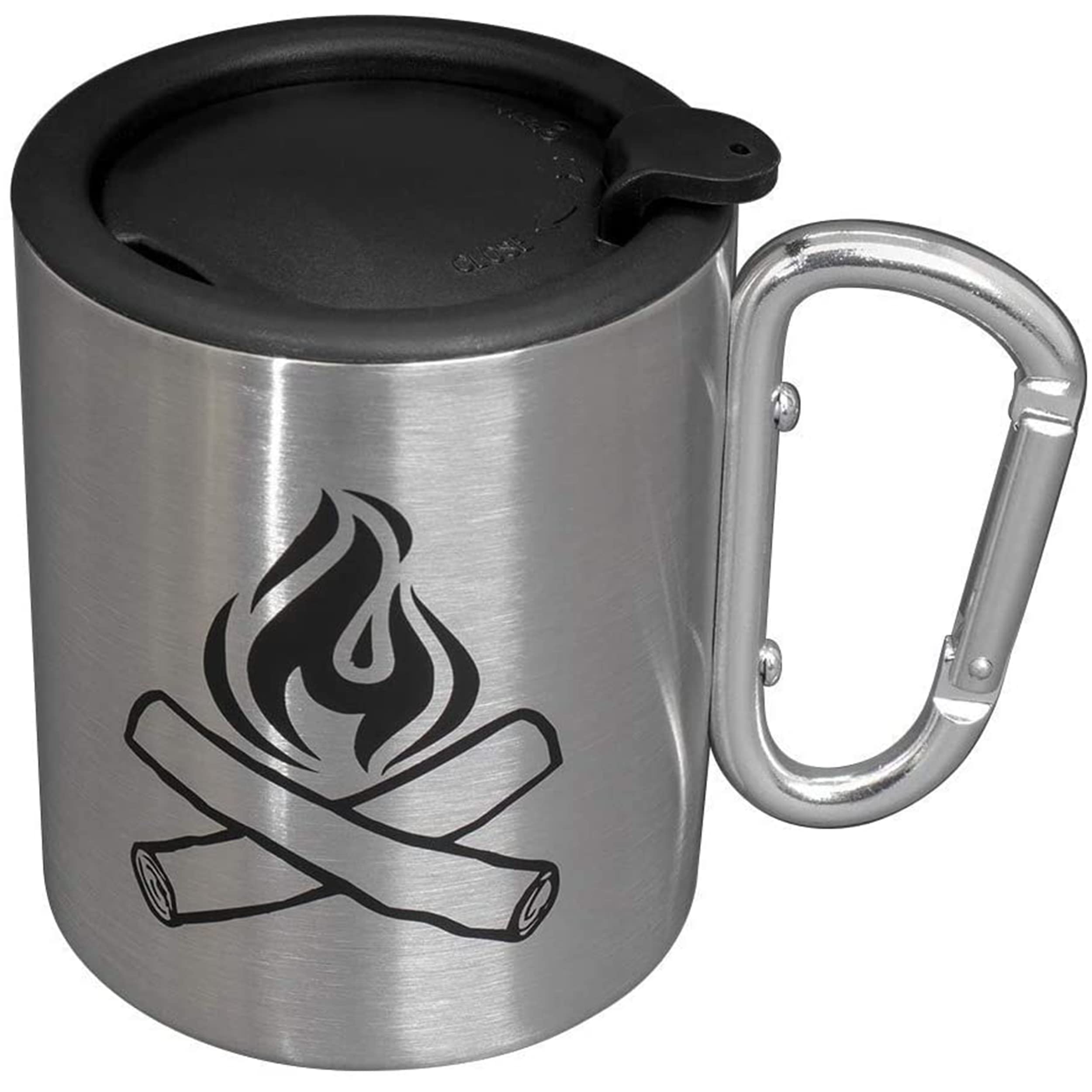 Iron and Glory Stainless Steel Camping Mug Travel Mug with Carabiner Clip easy to Pack Camping Accessories Double Walled Stainless Steel Coffee Mug