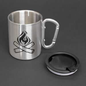 Iron and Glory Stainless Steel Camping Mug Travel Mug with Carabiner Clip easy to Pack Camping Accessories Double Walled Stainless Steel Coffee Mug