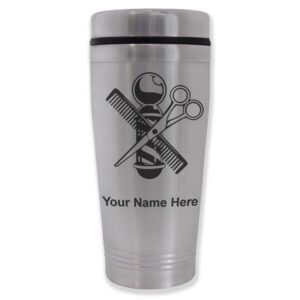 lasergram 16oz commuter mug, barber shop pole, personalized engraving included