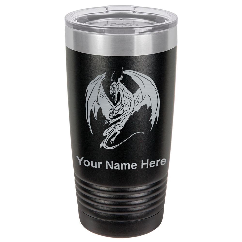 LaserGram 20oz Vacuum Insulated Tumbler Mug, Dragon, Personalized Engraving Included (Black)