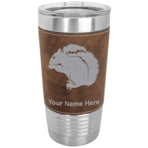 lasergram 20oz vacuum insulated tumbler mug, squirrel, personalized engraving included (faux leather, rustic)