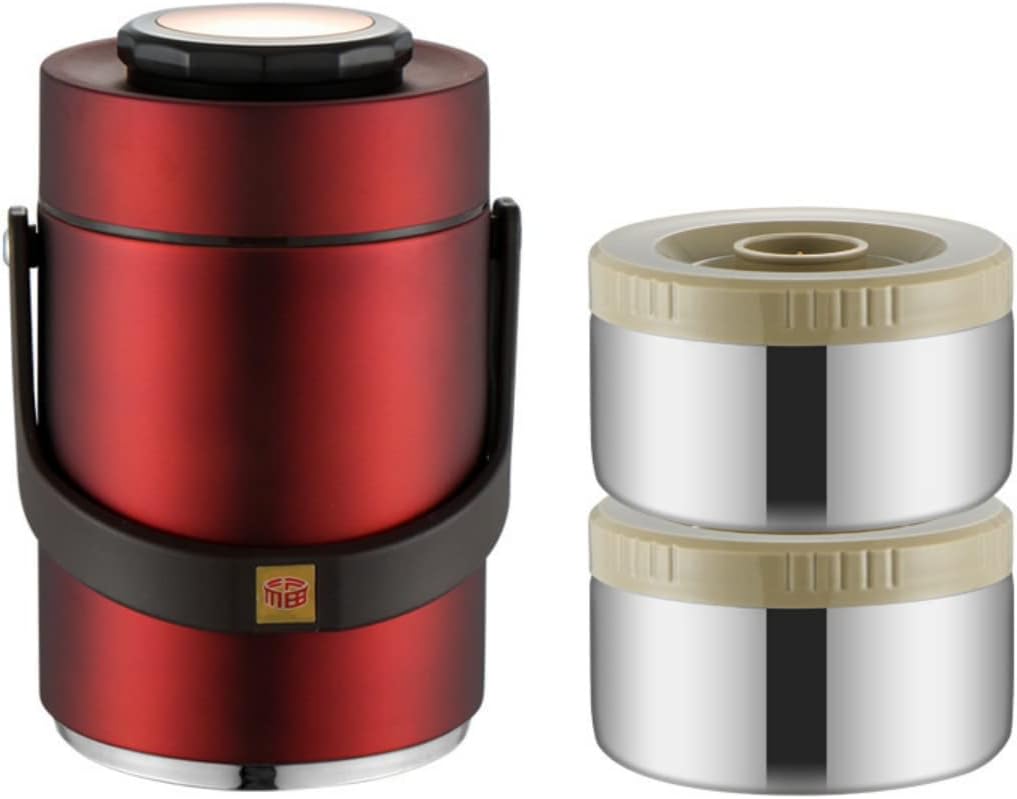 Thermos for Hot Food, 2 Tier Soup Thermos Container, Food Thermos, 304 Stainless Steel Vacuum Insulated Thermal Bento Lunchbox for Office School Camping Picnic Outdoors, 1500ml-Red