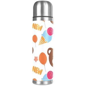 stainless steel leather vacuum insulated mug bear thermos water bottle for hot and cold drinks kids adults 16 oz