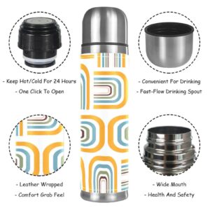 Stainless Steel Leather Vacuum Insulated Mug Rainbow Thermos Water Bottle for Hot and Cold Drinks Kids Adults 16 Oz