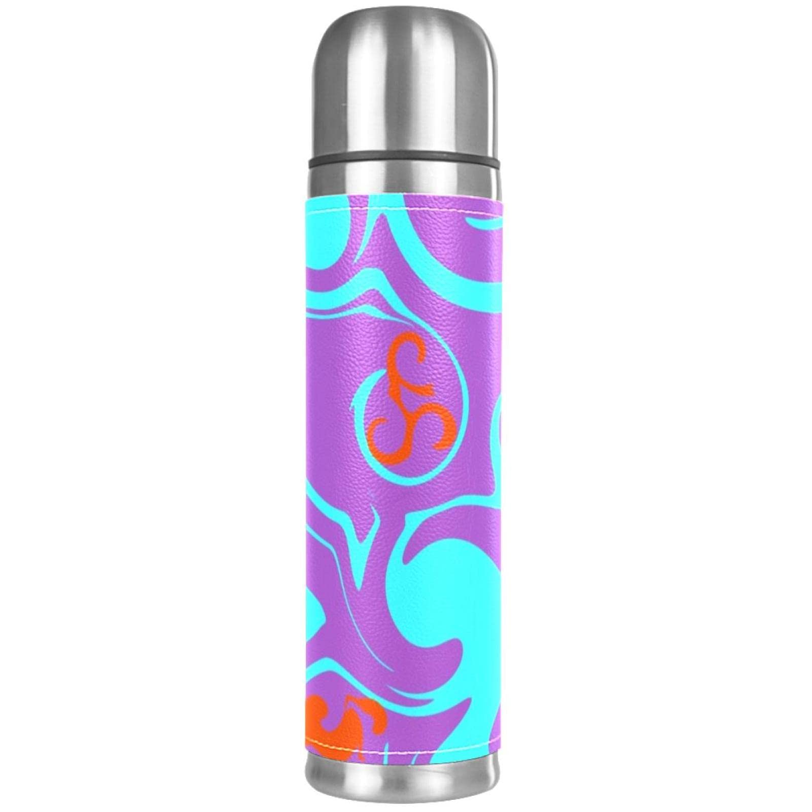 Stainless Steel Leather Vacuum Insulated Mug Crazy Colors Thermos Water Bottle for Hot and Cold Drinks Kids Adults 16 Oz