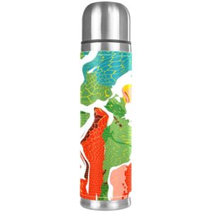 stainless steel leather vacuum insulated mug abstract thermos water bottle for hot and cold drinks kids adults 16 oz