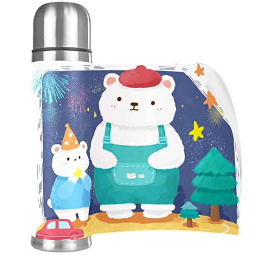 Stainless Steel Leather Vacuum Insulated Mug Bear Thermos Water Bottle for Hot and Cold Drinks Kids Adults 16 Oz