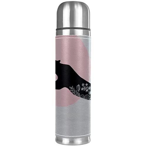 Stainless Steel Leather Vacuum Insulated Mug Leopard Thermos Water Bottle for Hot and Cold Drinks Kids Adults 16 Oz