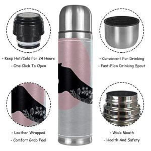 Stainless Steel Leather Vacuum Insulated Mug Leopard Thermos Water Bottle for Hot and Cold Drinks Kids Adults 16 Oz