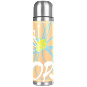 stainless steel leather vacuum insulated mug flower thermos water bottle for hot and cold drinks kids adults 16 oz