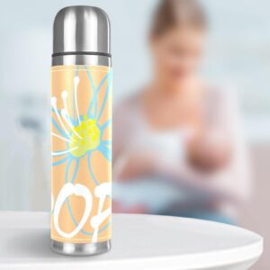 Stainless Steel Leather Vacuum Insulated Mug Flower Thermos Water Bottle for Hot and Cold Drinks Kids Adults 16 Oz