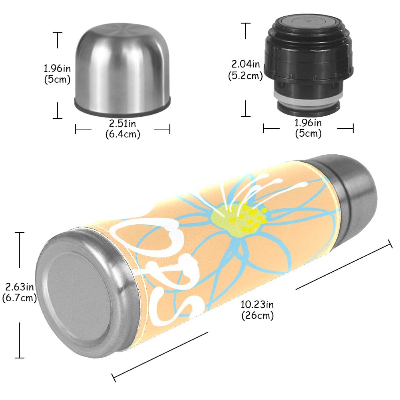 Stainless Steel Leather Vacuum Insulated Mug Flower Thermos Water Bottle for Hot and Cold Drinks Kids Adults 16 Oz