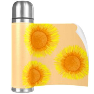 Stainless Steel Leather Vacuum Insulated Mug Sunflower Thermos Water Bottle for Hot and Cold Drinks Kids Adults 16 Oz