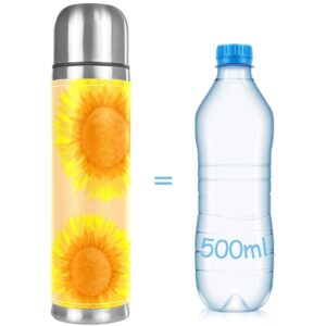 Stainless Steel Leather Vacuum Insulated Mug Sunflower Thermos Water Bottle for Hot and Cold Drinks Kids Adults 16 Oz