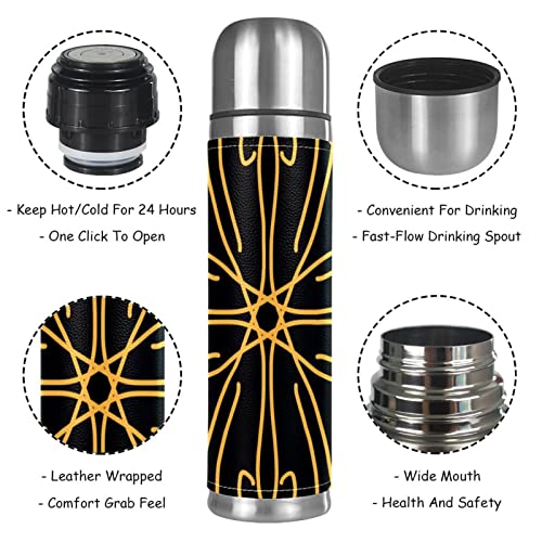 Stainless Steel Leather Vacuum Insulated Mug Vintage Flower Texture Thermos Water Bottle for Hot and Cold Drinks Kids Adults 16 Oz