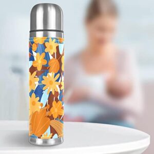 Stainless Steel Leather Vacuum Insulated Mug Flower Thermos Water Bottle for Hot and Cold Drinks Kids Adults 16 Oz