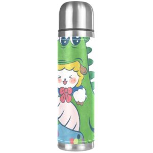 stainless steel leather vacuum insulated mug dinosaur thermos water bottle for hot and cold drinks kids adults 16 oz