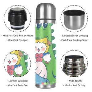 Stainless Steel Leather Vacuum Insulated Mug Dinosaur Thermos Water Bottle for Hot and Cold Drinks Kids Adults 16 Oz