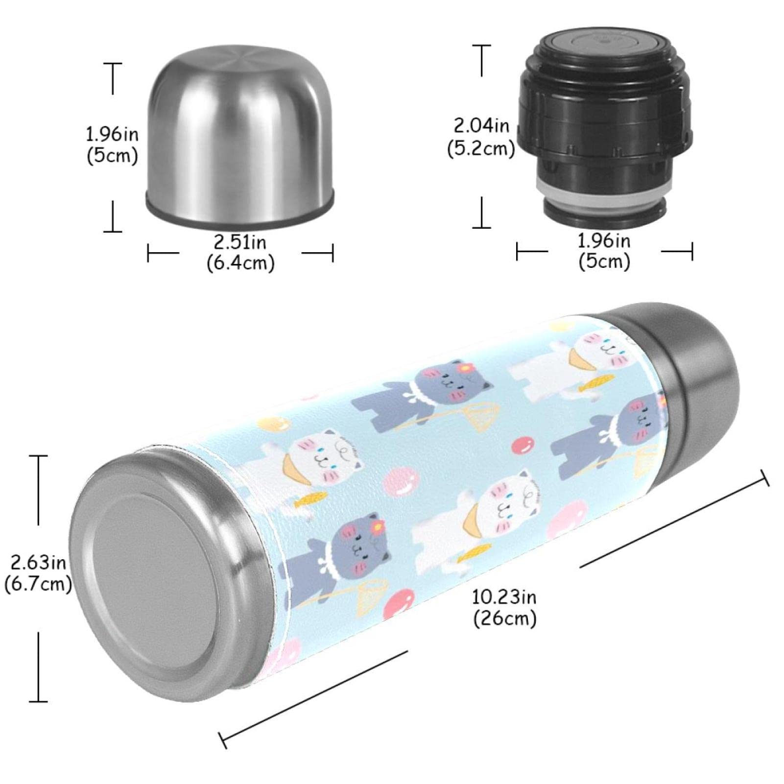 Stainless Steel Leather Vacuum Insulated Mug Cat Thermos Water Bottle for Hot and Cold Drinks Kids Adults 16 Oz