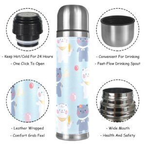 Stainless Steel Leather Vacuum Insulated Mug Cat Thermos Water Bottle for Hot and Cold Drinks Kids Adults 16 Oz