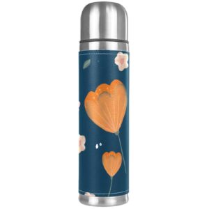 stainless steel leather vacuum insulated mug flower thermos water bottle for hot and cold drinks kids adults 16 oz