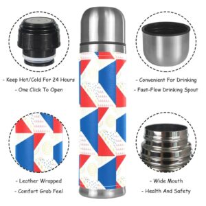 Stainless Steel Leather Vacuum Insulated Mug Geometry Thermos Water Bottle for Hot and Cold Drinks Kids Adults 16 Oz