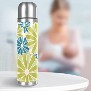 Stainless Steel Leather Vacuum Insulated Mug Flower Thermos Water Bottle for Hot and Cold Drinks Kids Adults 16 Oz