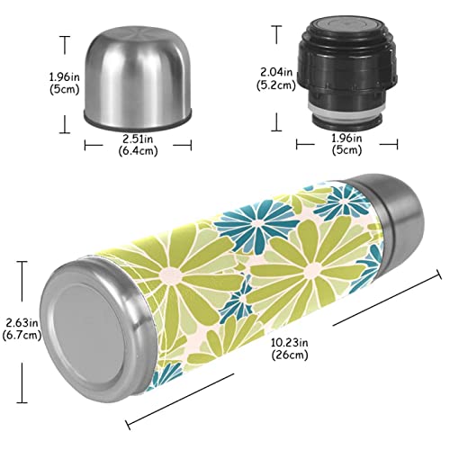 Stainless Steel Leather Vacuum Insulated Mug Flower Thermos Water Bottle for Hot and Cold Drinks Kids Adults 16 Oz