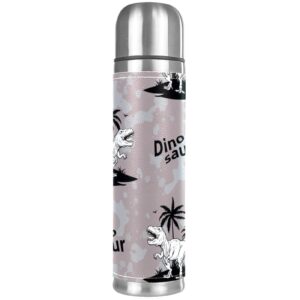 stainless steel leather vacuum insulated mug dinosaur thermos water bottle for hot and cold drinks kids adults 16 oz