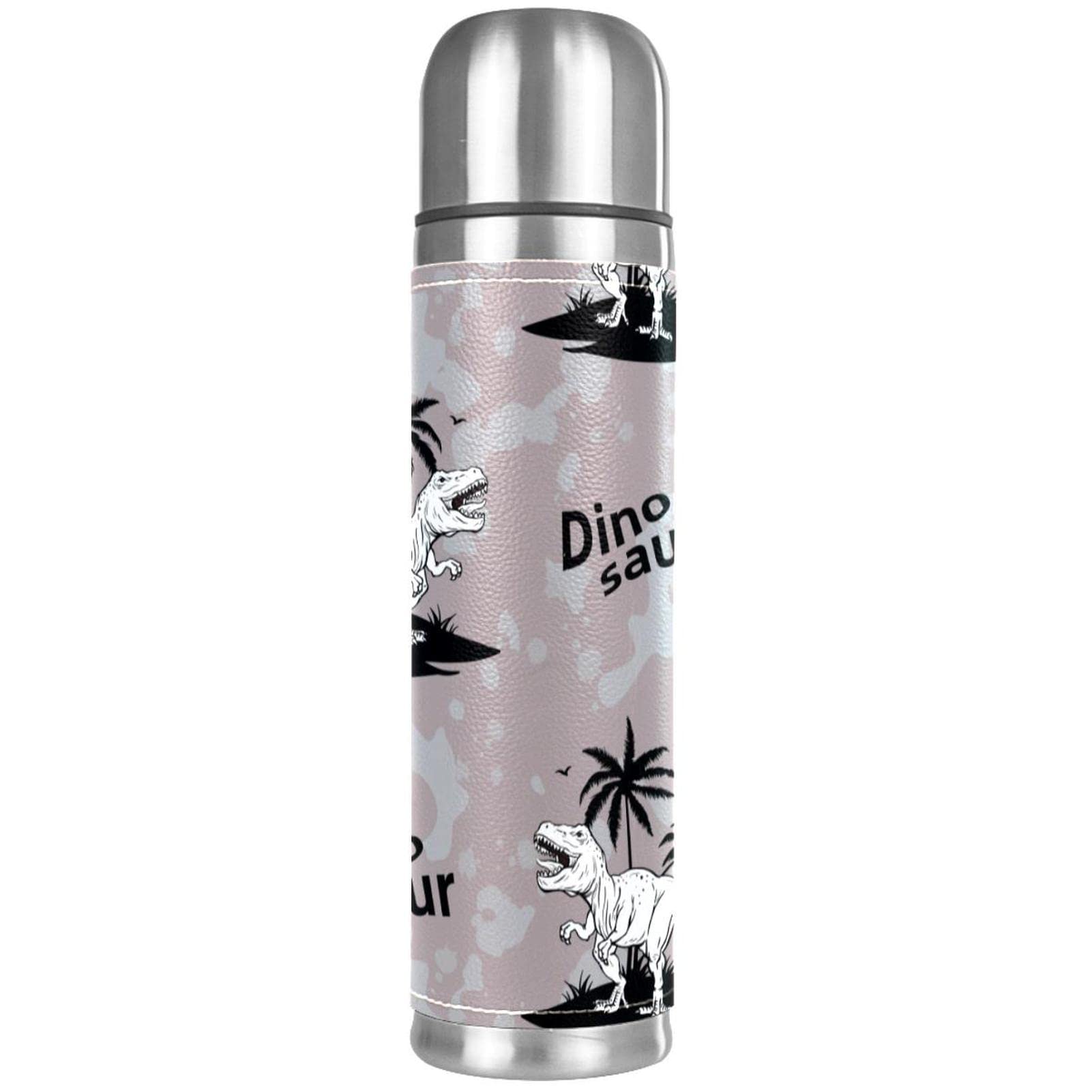 Stainless Steel Leather Vacuum Insulated Mug Dinosaur Thermos Water Bottle for Hot and Cold Drinks Kids Adults 16 Oz