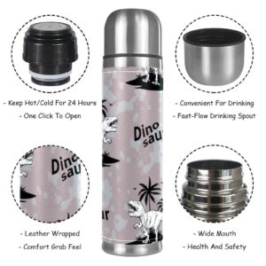 Stainless Steel Leather Vacuum Insulated Mug Dinosaur Thermos Water Bottle for Hot and Cold Drinks Kids Adults 16 Oz