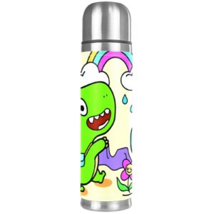 stainless steel leather vacuum insulated mug dinosaur thermos water bottle for hot and cold drinks kids adults 16 oz