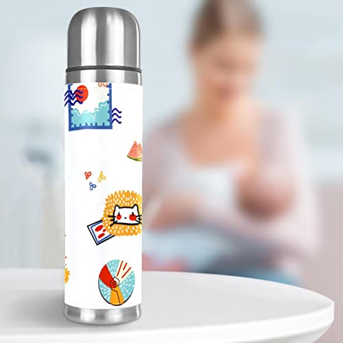 Stainless Steel Leather Vacuum Insulated Mug Animal Thermos Water Bottle for Hot and Cold Drinks Kids Adults 16 Oz